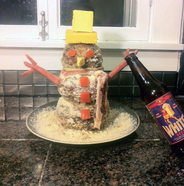 The Meatball Snowman - DudeFoods.com - Food Recipes & Videos