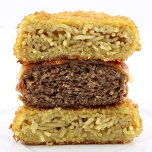 The Deep Fried Spaghetti Bun Burger - DudeFoods.com - Food Recipes & Videos