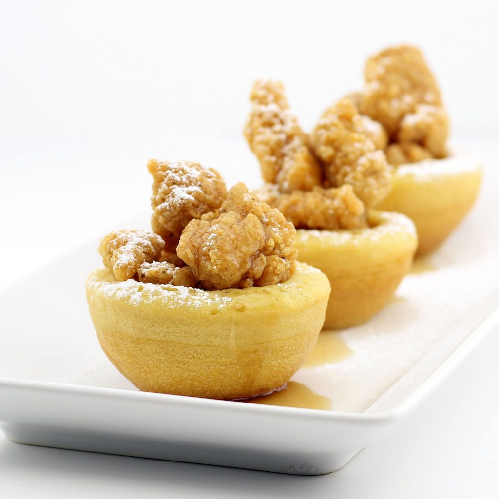 Popcorn Chicken in Edible Waffle Bowls - DudeFoods.com - Food Recipes ...