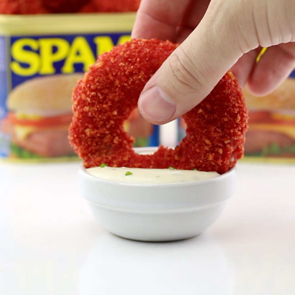 Deep Fried Flamin' Hot Cheetos Breaded SPAM Rings - DudeFoods.com ...