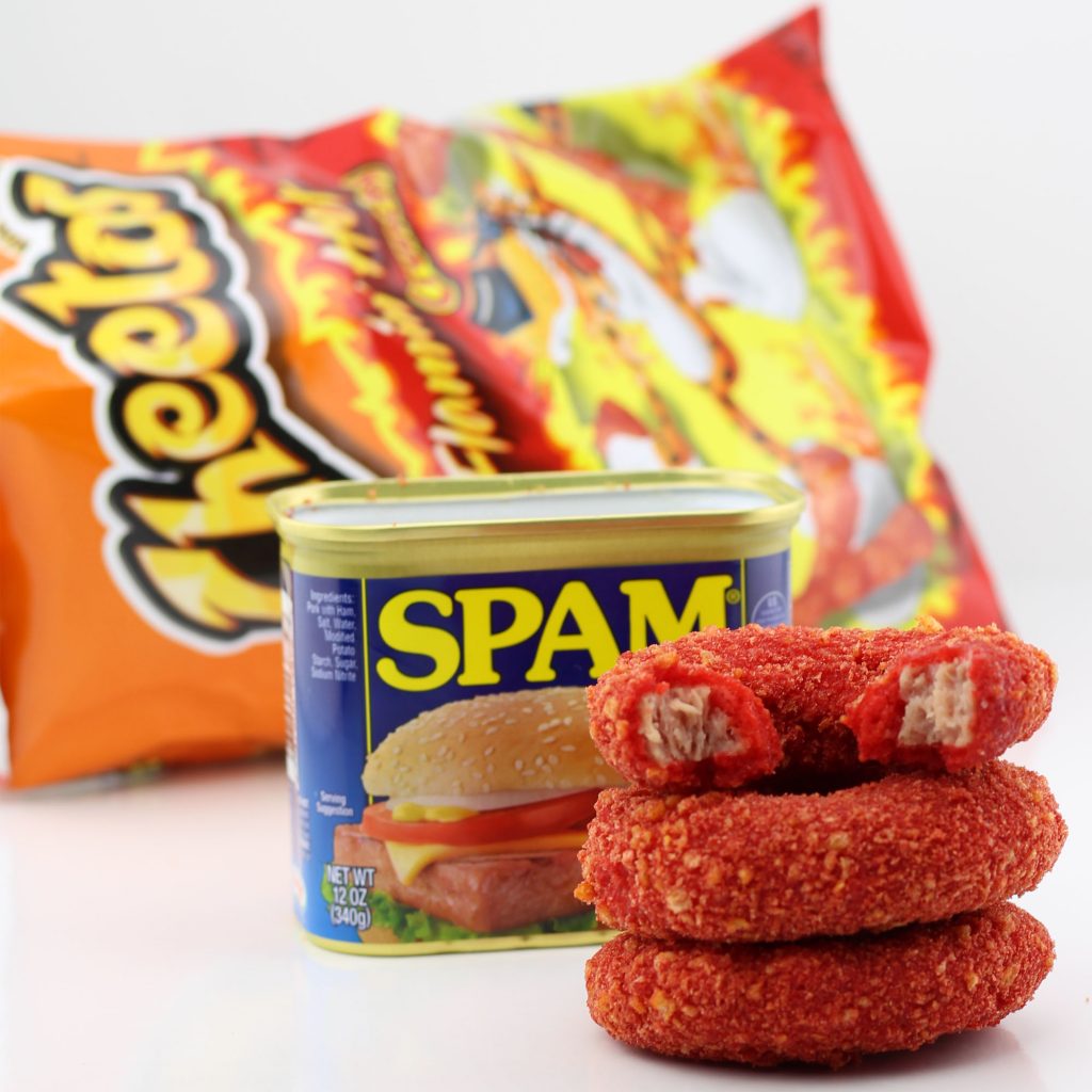 Deep Fried Flamin’ Hot Cheetos Breaded SPAM Rings - DudeFoods.com ...