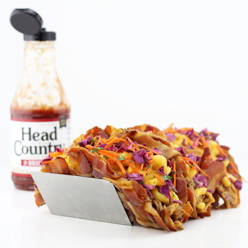 Bacon Weave Tacos With Pulled Pork, Mac & Cheese & Red Cabbage Slaw ...