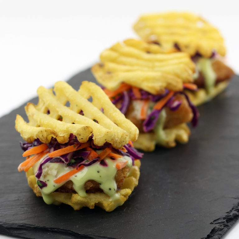 Fish Fillet Waffle Fry Sliders - DudeFoods.com - Food Recipes & Videos