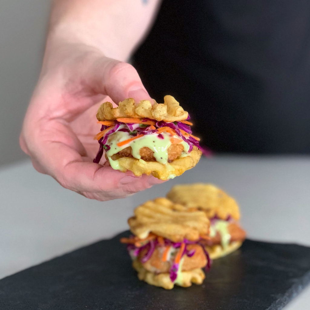 Fish Fillet Waffle Fry Sliders - DudeFoods.com - Food Recipes & Videos