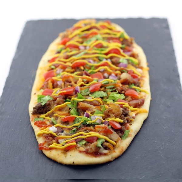 Bacon Cheeseburger Flatbread Recipe | DudeFoods.com