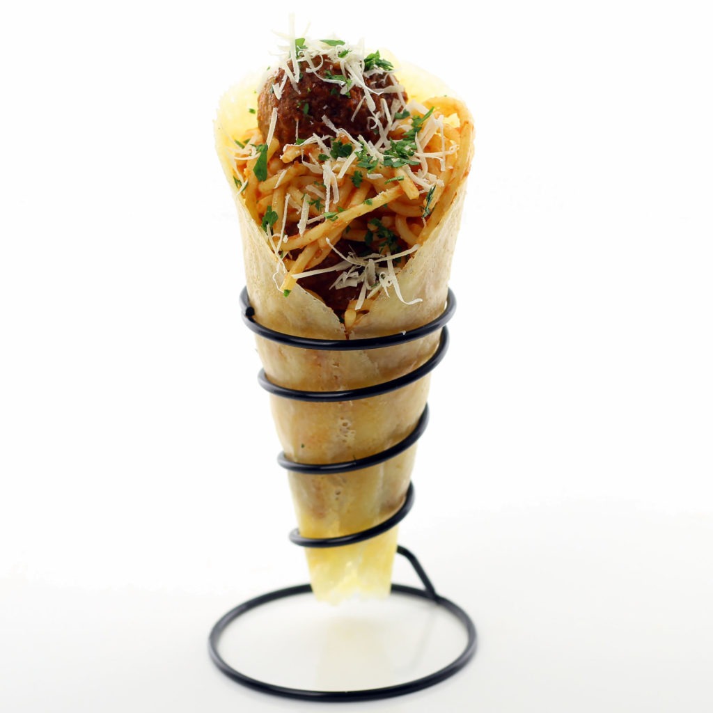 Spaghetti in a Parmesan Cheese Cone - DudeFoods.com - Food Recipes & Videos