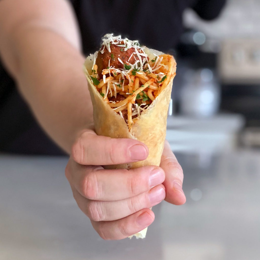 Spaghetti in a Parmesan Cheese Cone - DudeFoods.com - Food Recipes & Videos