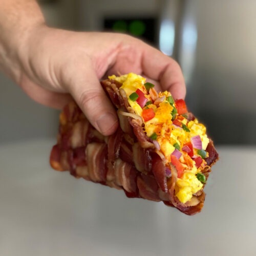 Bacon Weave Breakfast Tacos - DudeFoods.com - Food Recipes & Videos