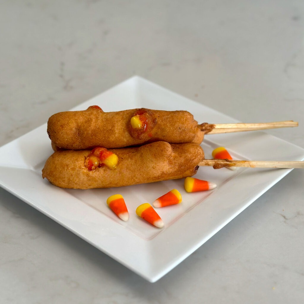 Candy Corn Corn Dogs - DudeFoods.com - Food Recipes & Videos
